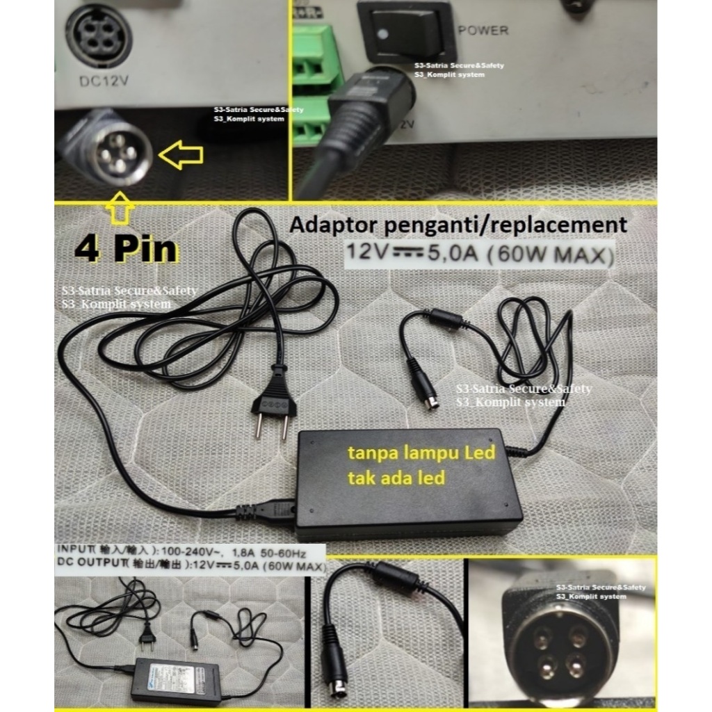 Jual Ganti Adaptor 12v 5A 4Pin DVR NVR CCTV HIKVISION power supply ...