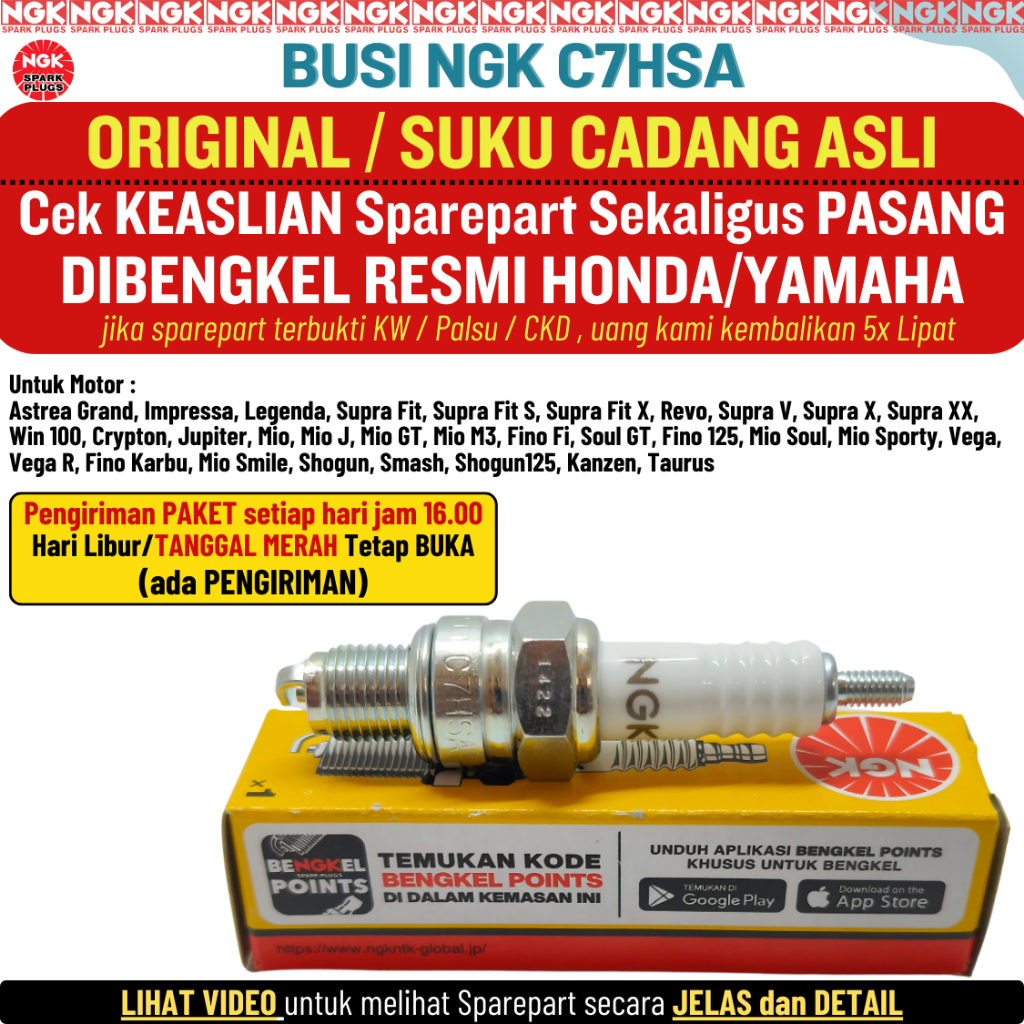 Jual Busi ORIGINAL NGK C7HSA Mio J Mio M3 Mio Soul Mio Z Xride Mio ...