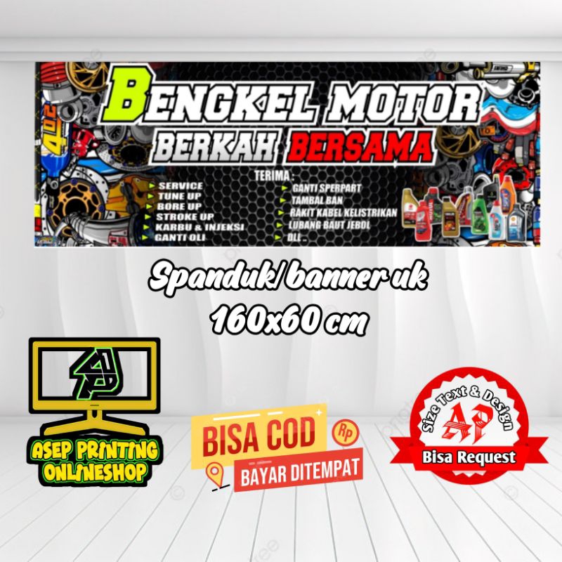Jual Spanduk/Banner Bengkel Motor Berkah Bersama model nyamping bahan P ...