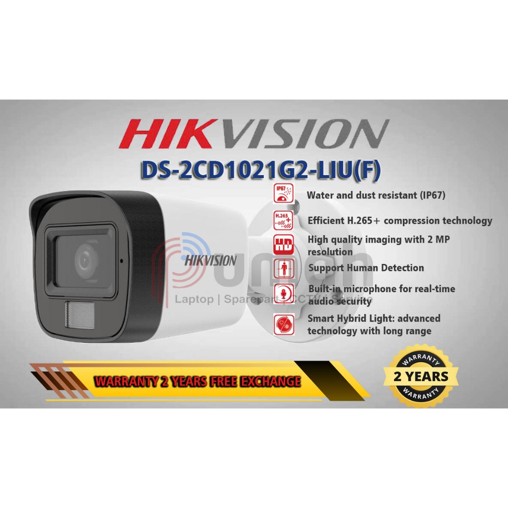 Jual IP CAMERA HIKVISION DS-2CD1021G2-LIU / LIU(F) 2 MP Smart Hybrid Light Fixed Bullet | Shopee ...
