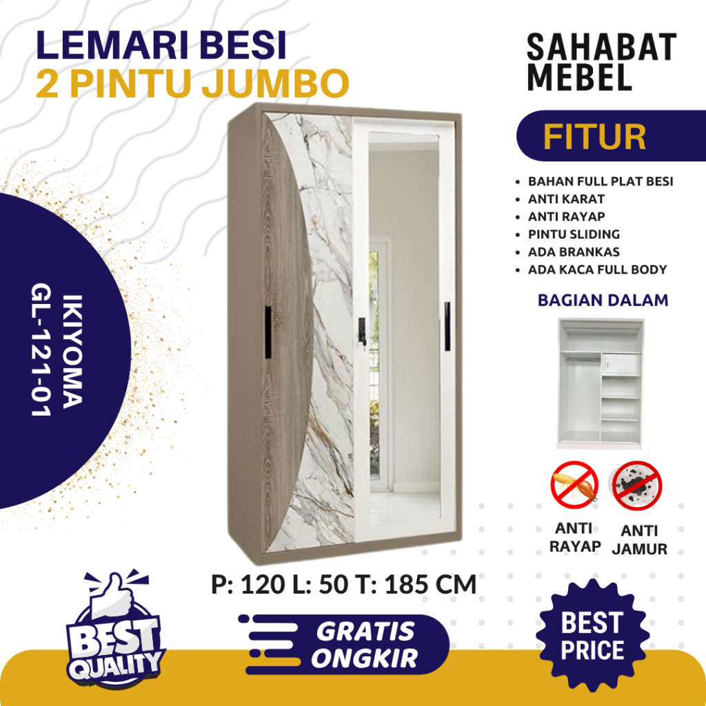 Jual Lemari Pakaian Besi 2 Pintu Sliding Door 120cm Ikiyoma SL-120-01 / Metal Wardrobe Lemari ...
