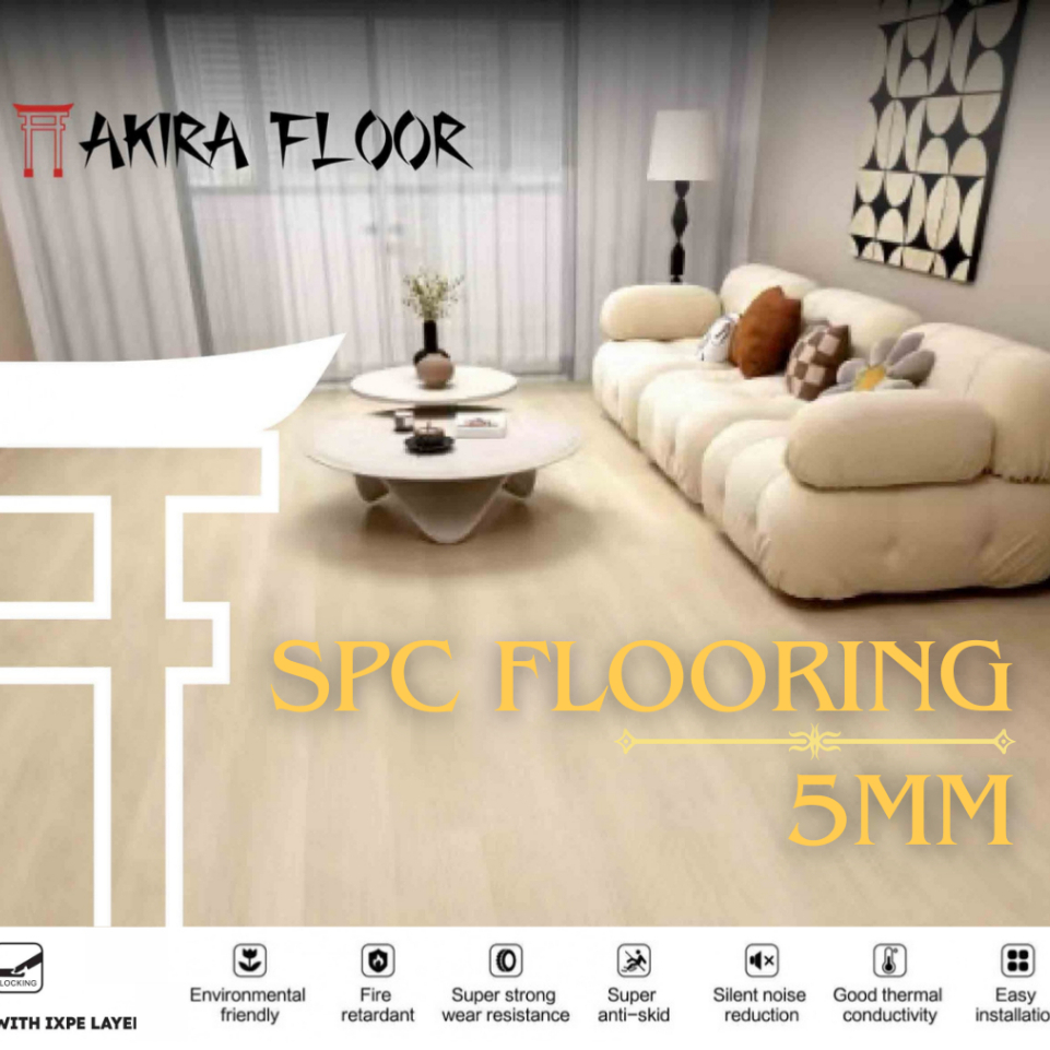 Jual SPC Lantai Motif Kayu Tebal 5mm (Include IXPE) / SPC Flooring AKIRA | Shopee Indonesia