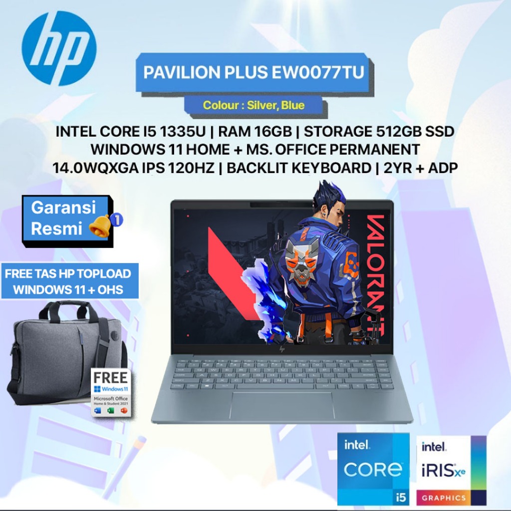Jual LAPTOP HP PAVILION PLUS INTEL CORE I5 1335U 16GB 512GB IPS WQXGA W11+OHS - EW0077TU ...