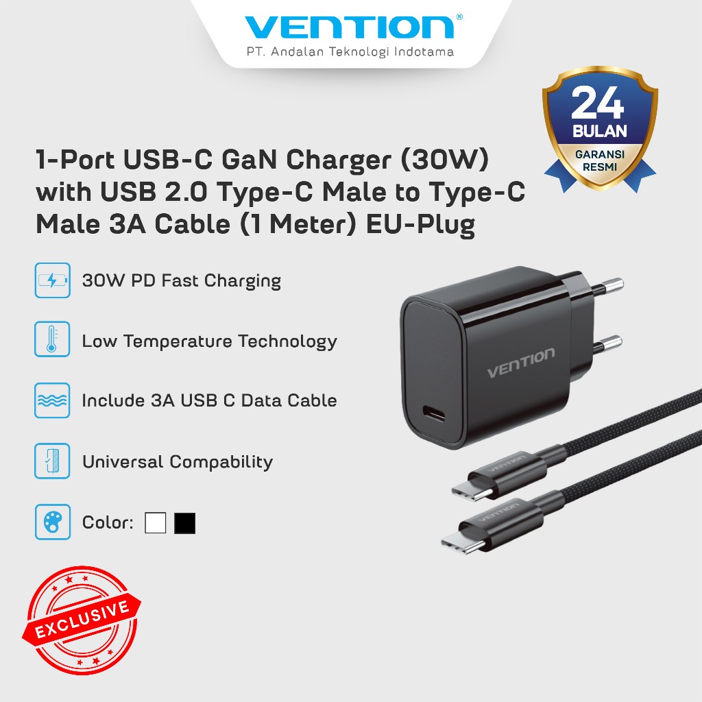 Jual Vention Kepala Charger Kit Adaptor 20W 30W PD EU Bundling Kabel ...