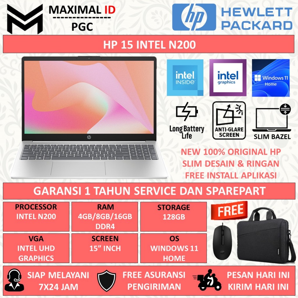 Jual Laptop HP SLIM INTEL N200 RAM 8GB 128GB SSD WINDOWS 11 HOME ...