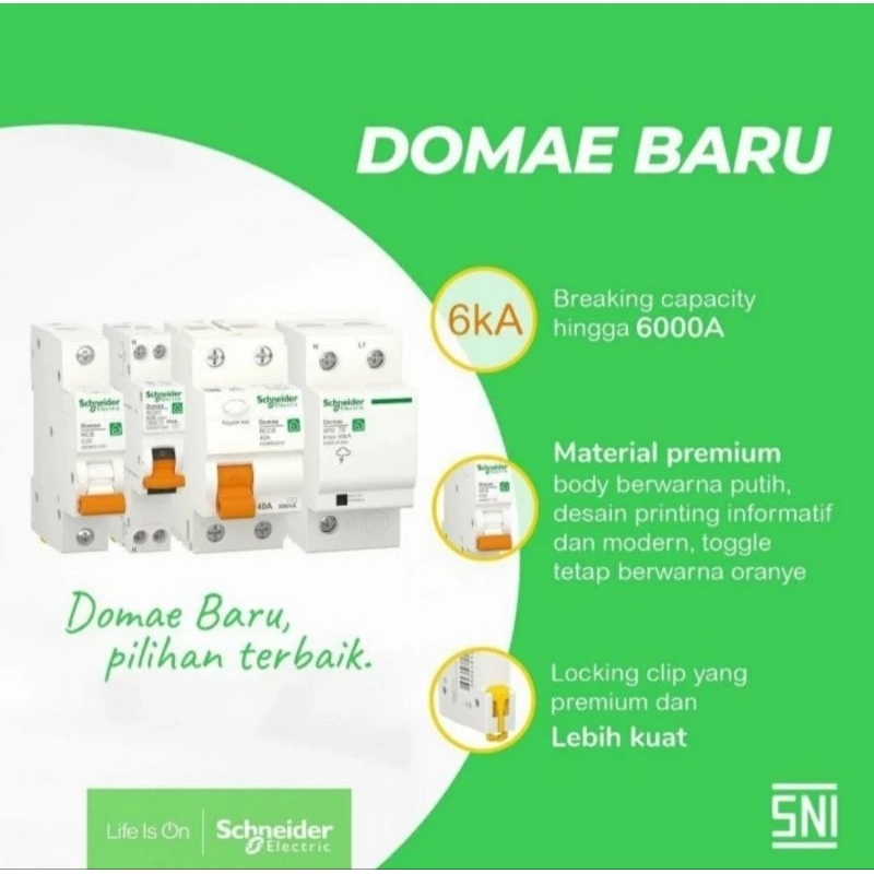 Jual MCB New DOMAE SCHNEIDER Electric 1P Phase 6kA 6A 10A 16A 20A 25A 32A Ampere New Original ...