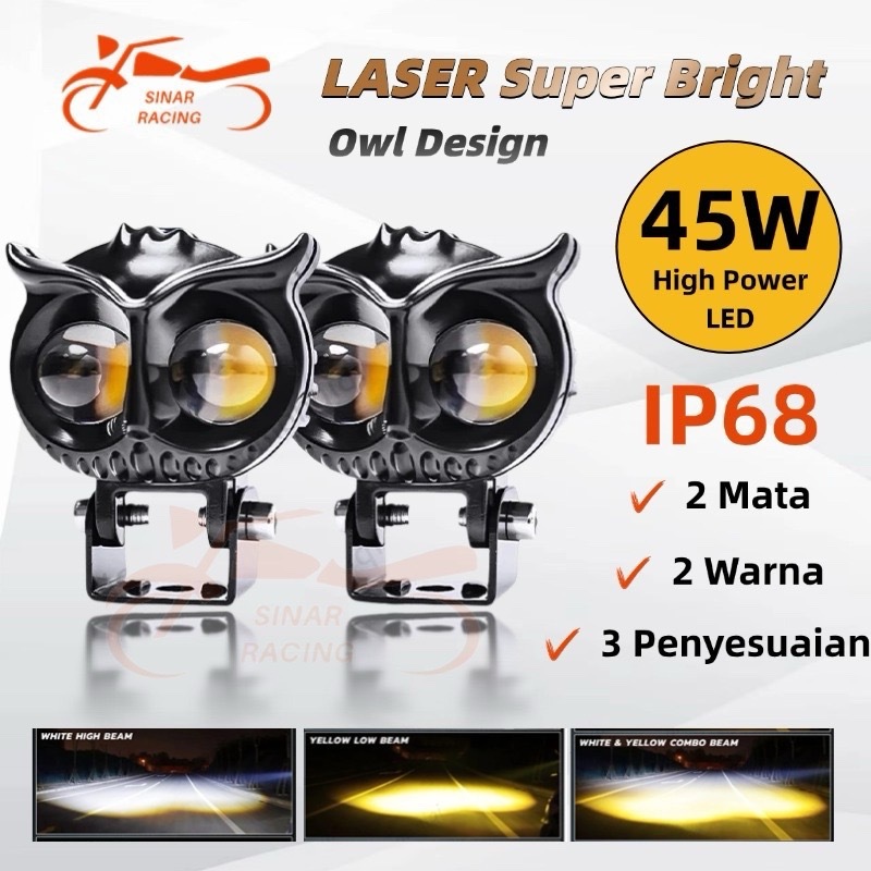 Jual Sinar Racing Lampu Sorot Tembak Laser Owl LED 45W D2 2 Warna Putih ...