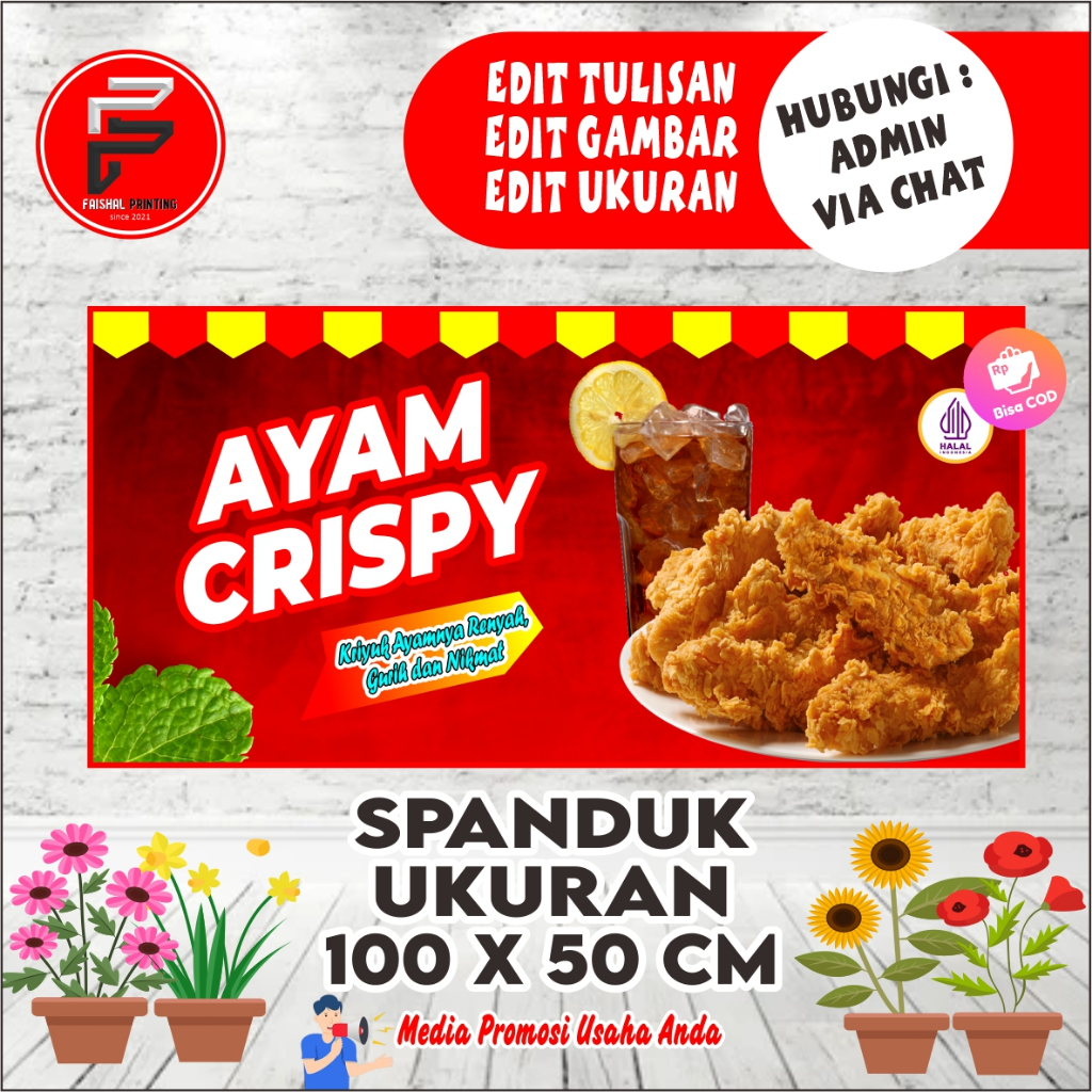 Jual Spanduk Banner Ayam Krispy / fried chicken ukuran 100 x 50 cm ...
