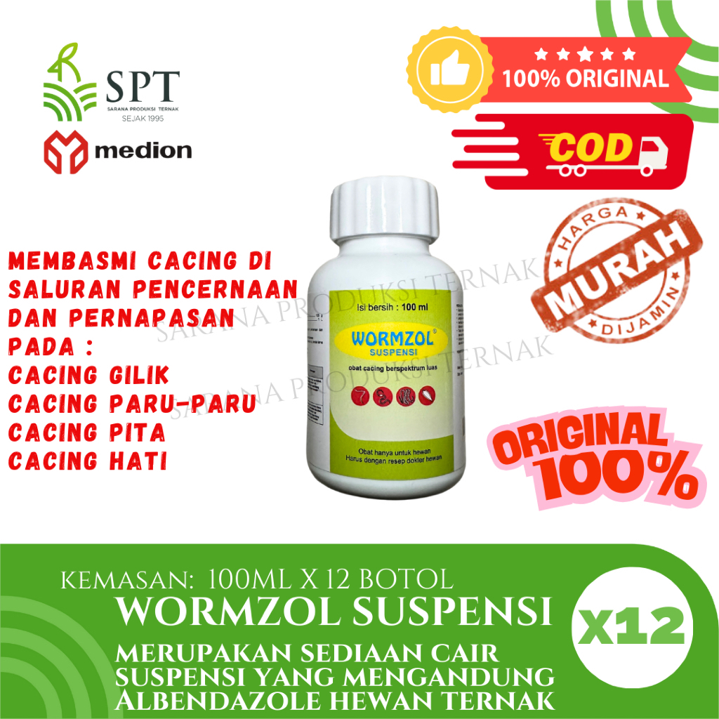 Jual WORMZOL SUSPENSI 12 BOTOL X 100 ML ORAL MEDION OBAT CACING SAPI ...