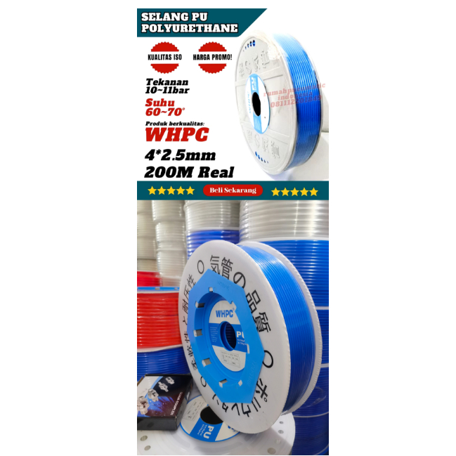 Jual 1 ROLL SELANG PU TUBE UKURAN 4mm x 2.5mm 200 METER TEKANAN 11 bar | Shopee Indonesia
