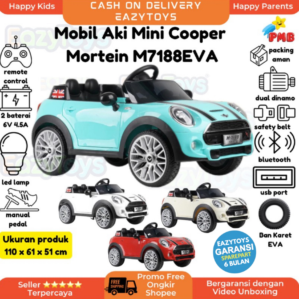 Jual Mainan Mobil Aki Anak PMB 7188 Mortein Mini Cooper M7188 dual ...