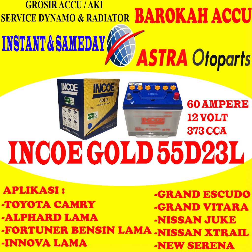Jual AKI MOBIL INCOE GOLD 55D23L , 60 AH ASTRA OTOPARTS | Shopee Indonesia