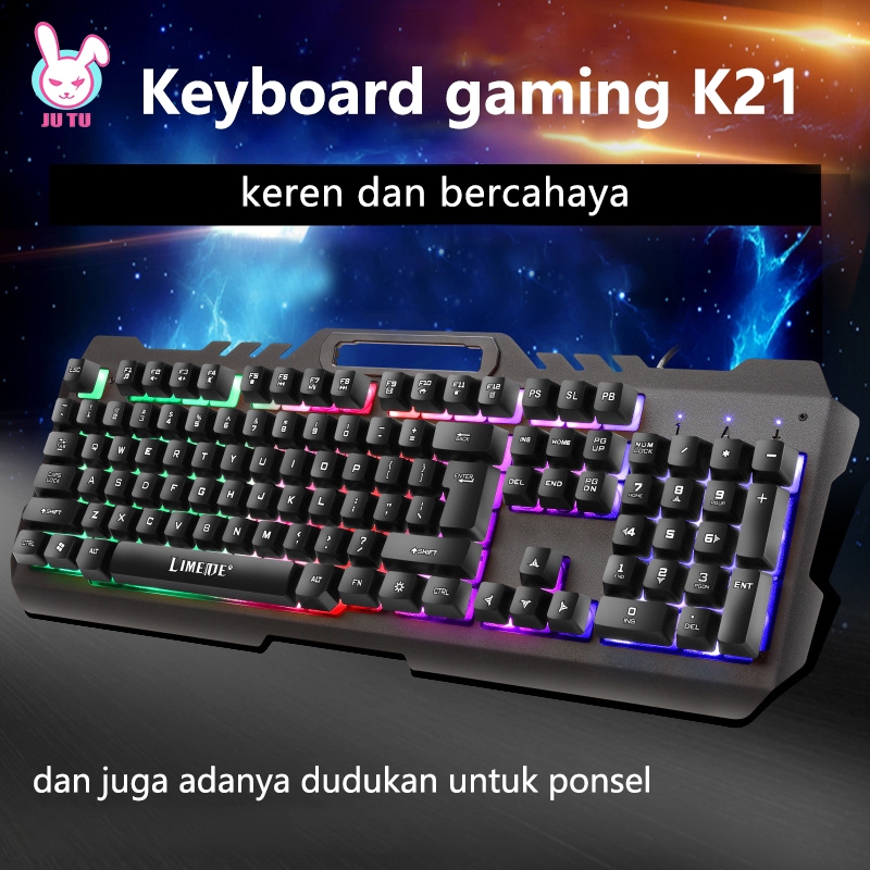 Jual JUTU K21/K25 USB LED Keyboard Kompute Gaming Mechanical Feeling ...