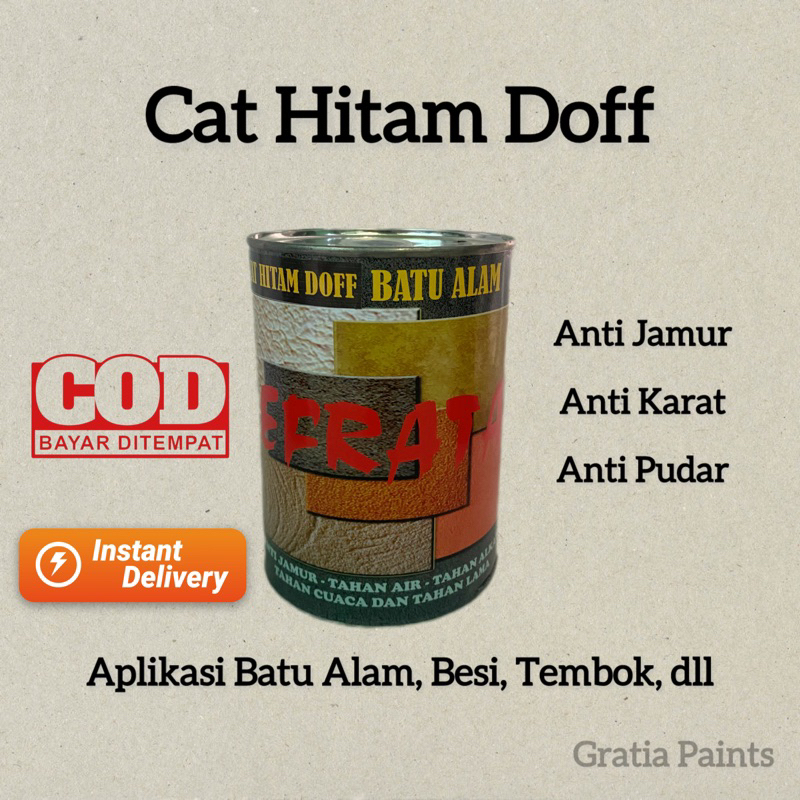 Jual Cat Hitam Doff EFRATA Batu Alam, Besi, Tembok 800mL | Shopee Indonesia