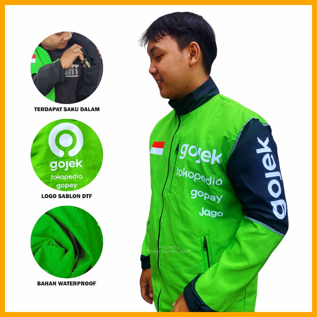 Jual Jaket GOJ G0T Terbaru Waterproof / Jaket GO JEK Hitam Bomber ...