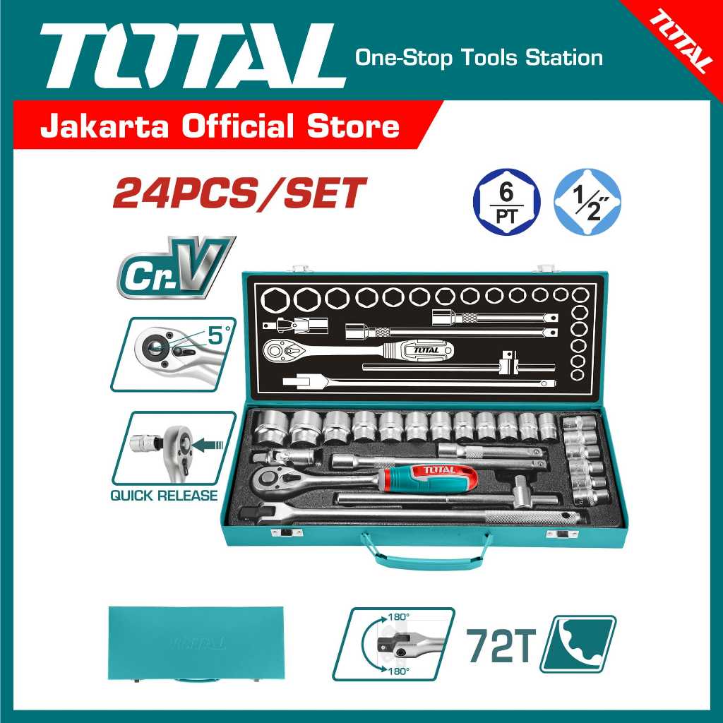 Jual TOTAL 24 Pcs 1/2" socket set THT121242 | Shopee Indonesia