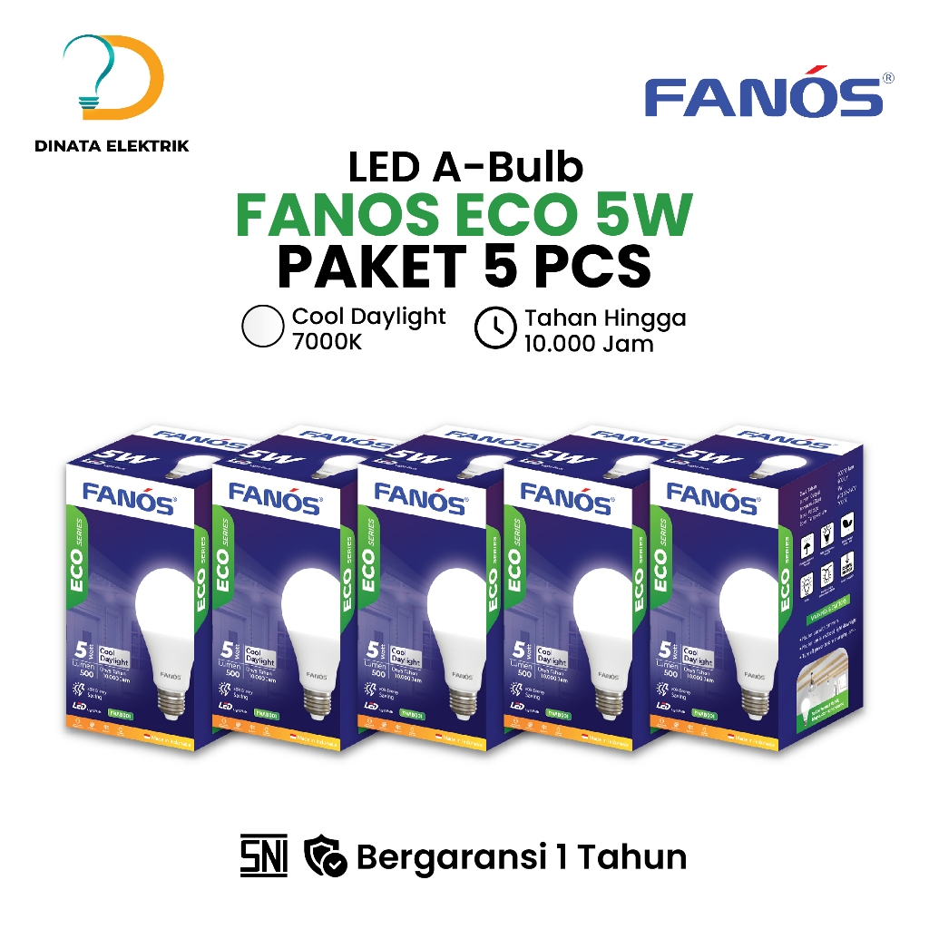Jual LAMPU BOHLAM LED FANOS ECO 5W CAHAYA PUTIH PAKET 5 PCS GARANSI 1 TAHUN | Shopee Indonesia