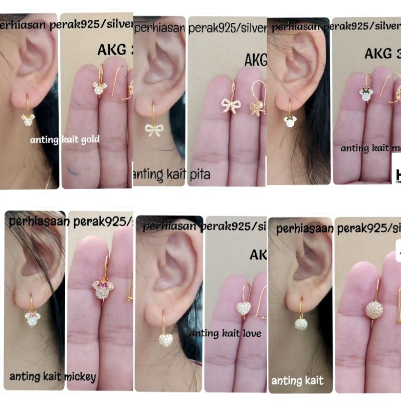 Jual Anting Kait Anak Dewasa Perak Asli Silver 925 Lapis Emas Putih Model Kait Permata ...