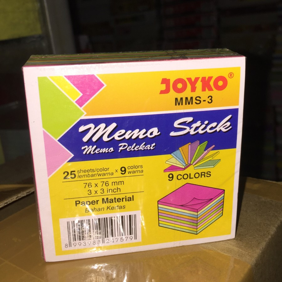Jual Sticky Note Joyko Ukuran 3x3inch MMS-3 (9 warna @25lembar/warna ...