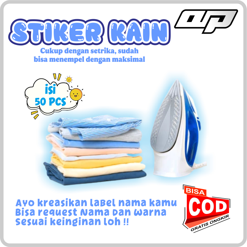 Jual [1 HARI JADI] Sticker Label Nama Kain Baju Isi 50Pcs Stiker Kain ...