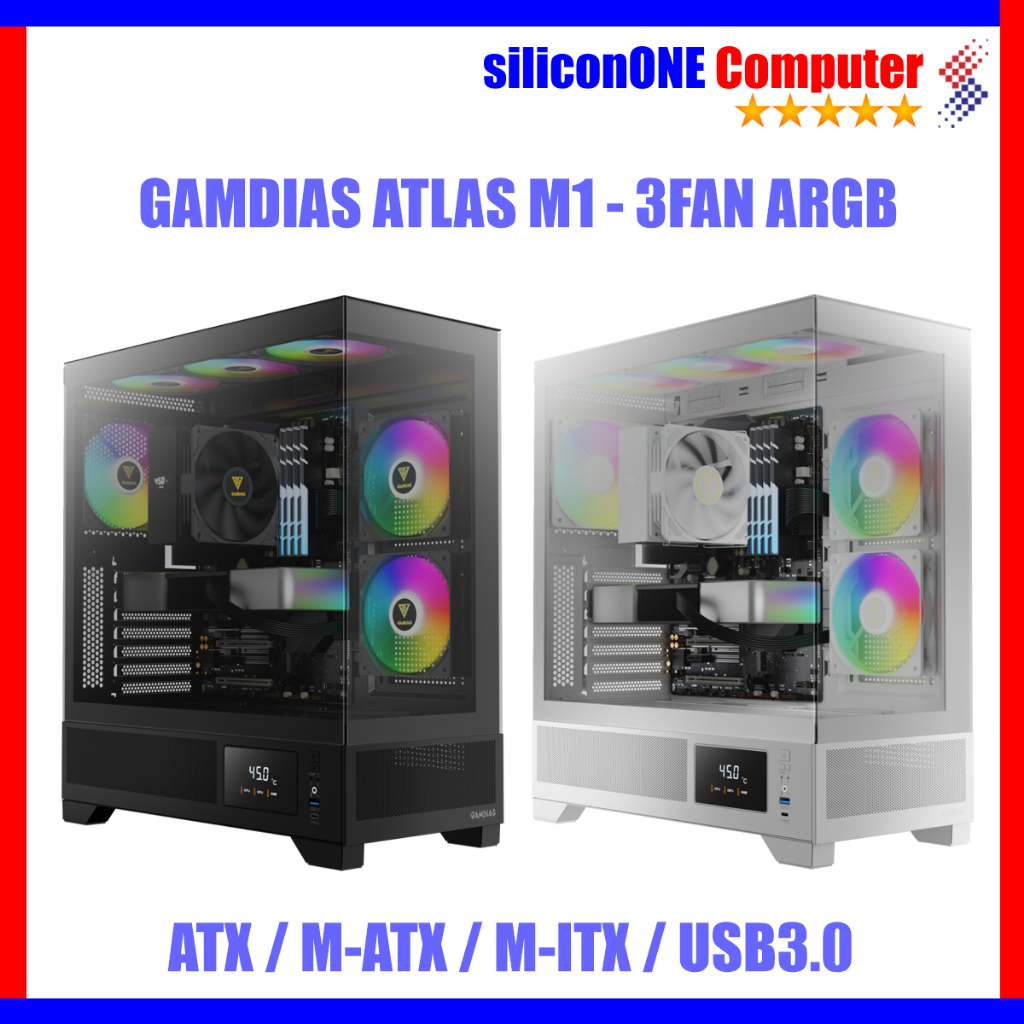 Jual GAMDIAS ATLAS M1 - 3FAN ARGB Digital Display ATX M-ATX M-ITX Case ...
