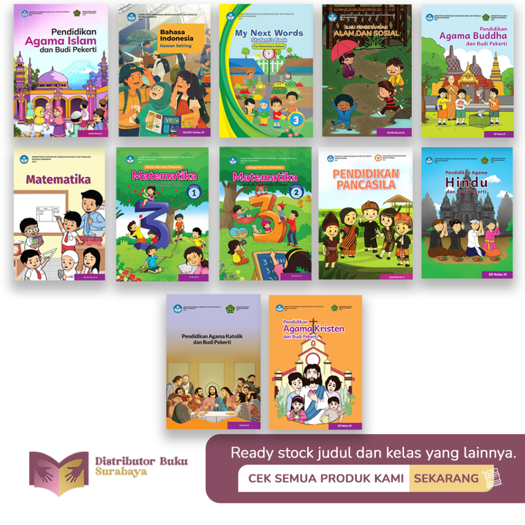 Jual Buku Paket Kurikulum Merdeka Kelas 3 SD - Matematika / IPAS / Islam / Inggris / Indonesia ...