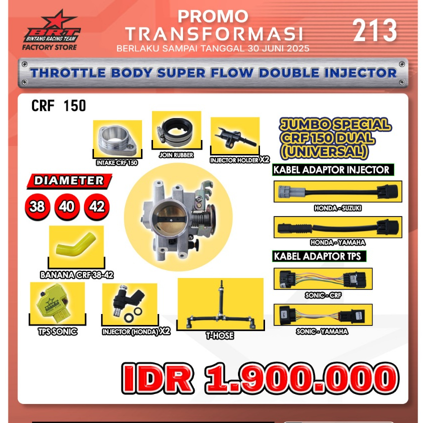 Jual PAKET JUMBO SPECIAL BRT THROTTLE BODY CRF 150 DUAL (UNIVERSAL ...