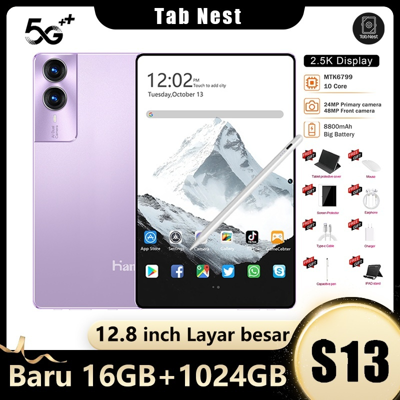 Jual Tablet S13 12.8 Inch, RAM 16GB + 1024GB ROM, 5G Dual SIM, Wifi ...