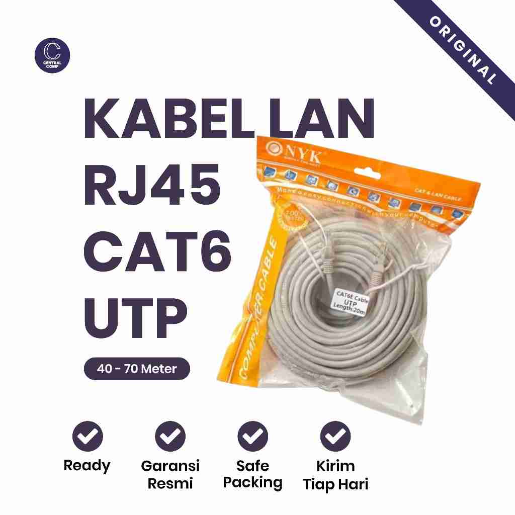 Jual KABEL LAN UTP NYK CAT 6 RJ45 40m / 50m / 60m / 70m UTP CAT6 INDOOR | Shopee Indonesia