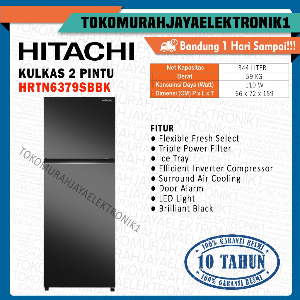 Jual Kulkas Hitachi 2 Pintu HRTN6379SBBK Inverter Garansi Resmi | Shopee Indonesia
