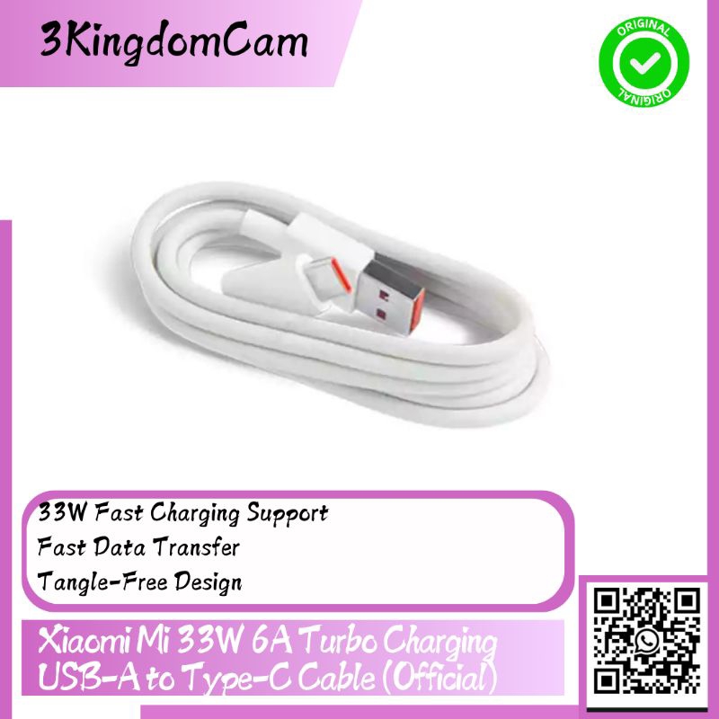 Jual Xiaomi Mi 33W 6A Turbo Charging USB-A to Type-C Cable (Official ...