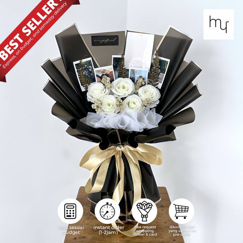 Jual HOOMEY - Buket Bunga Mawar Putih Extra 5 Polaroid | Buket ...