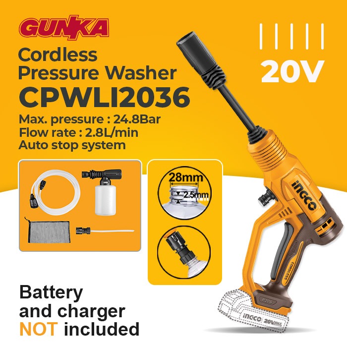 Jual P20s Cordless Pressure Washer (24 Bar) INGCO CPWLI2036 Mesin Jet ...