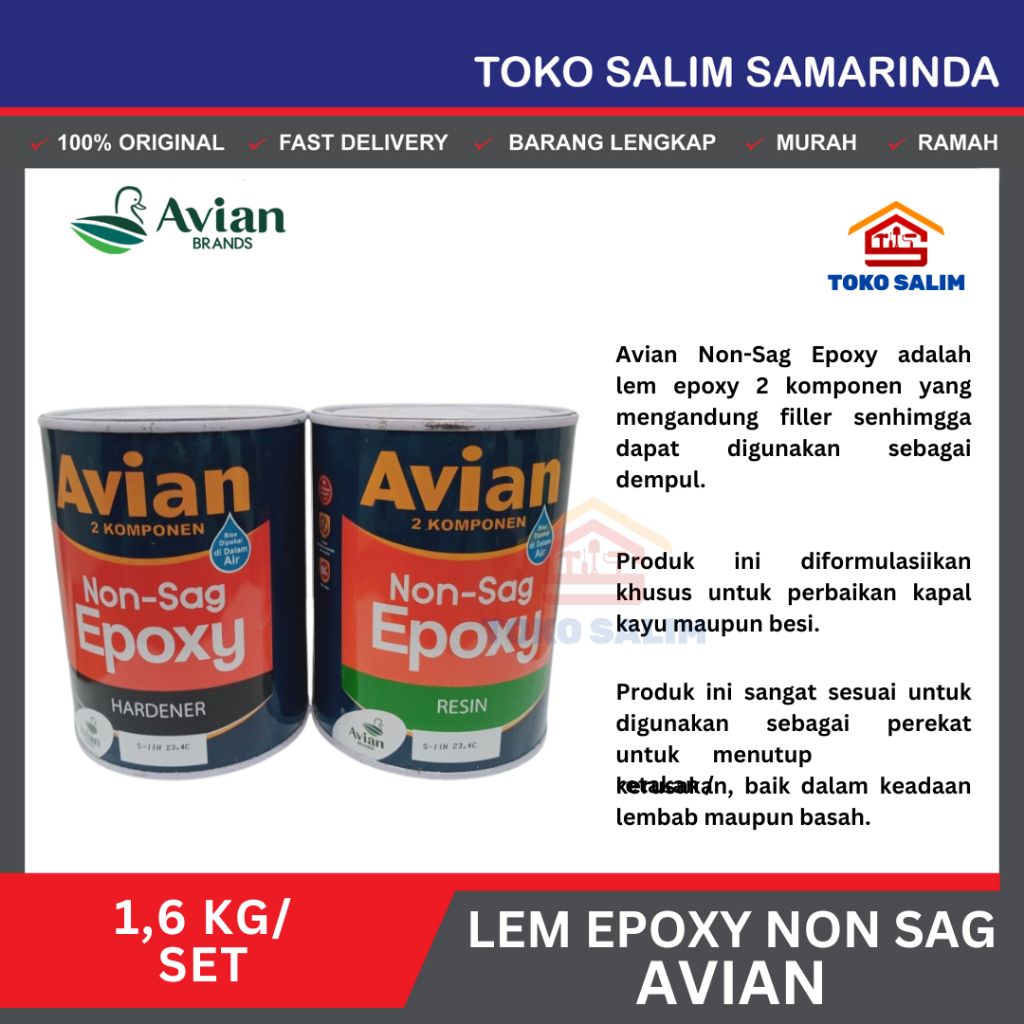 Jual Lem Epoxy Non-Sag Komponen Resin & Hardener AVIAN 2x 800g ( 1,6KG ...