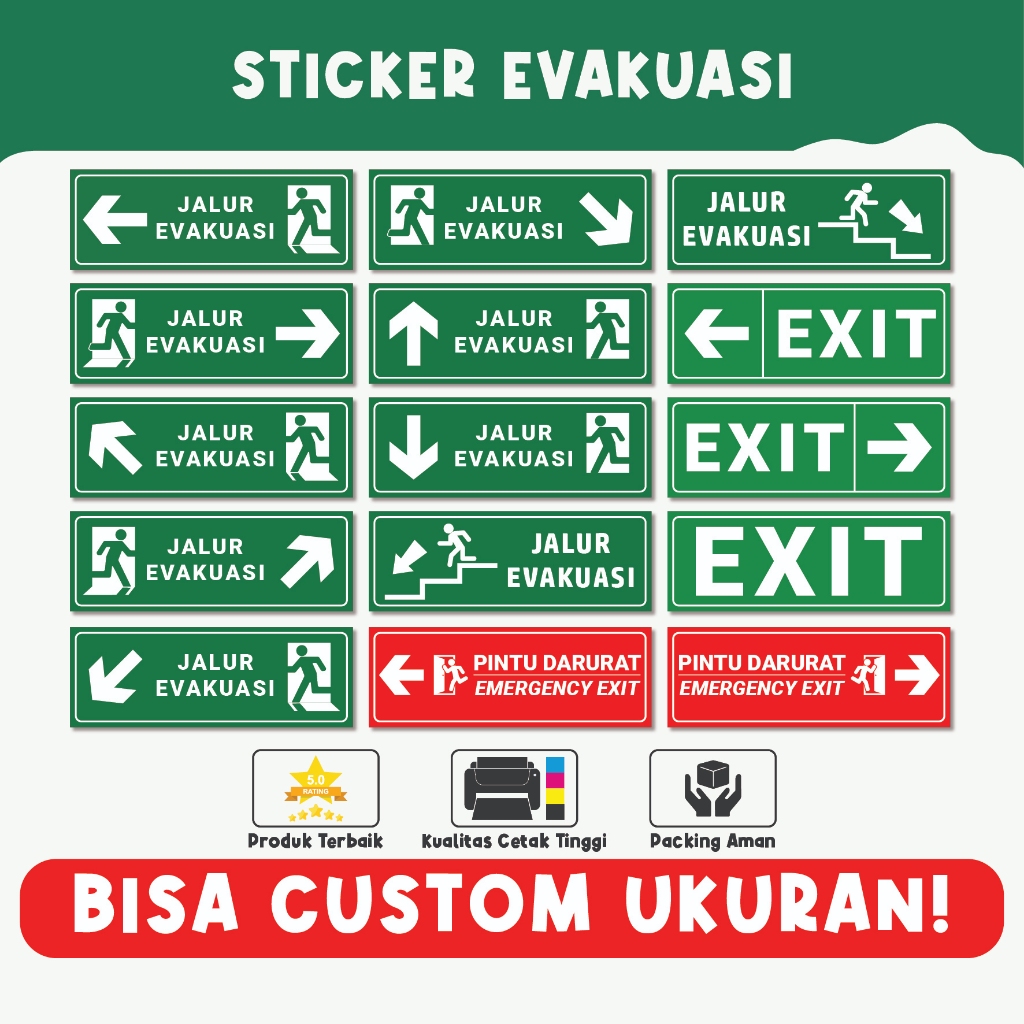 Jual Sticker JALUR EVAKUASI – Penanda Arah Evakuasi, Material Vinyl ...