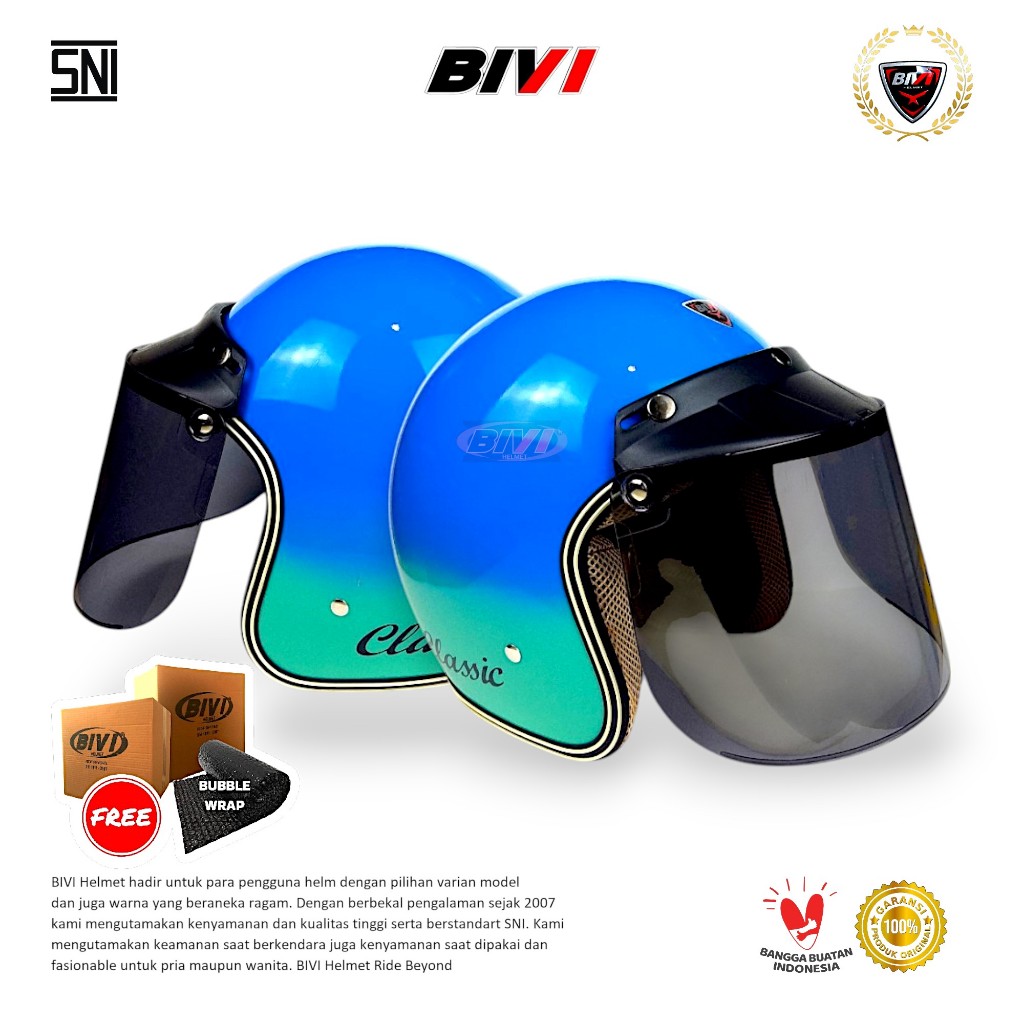 Jual HELM BIVI Bogo Dewasa Classic Warna Kombinasi SNI Murah COD Cewek Cowok | Shopee Indonesia