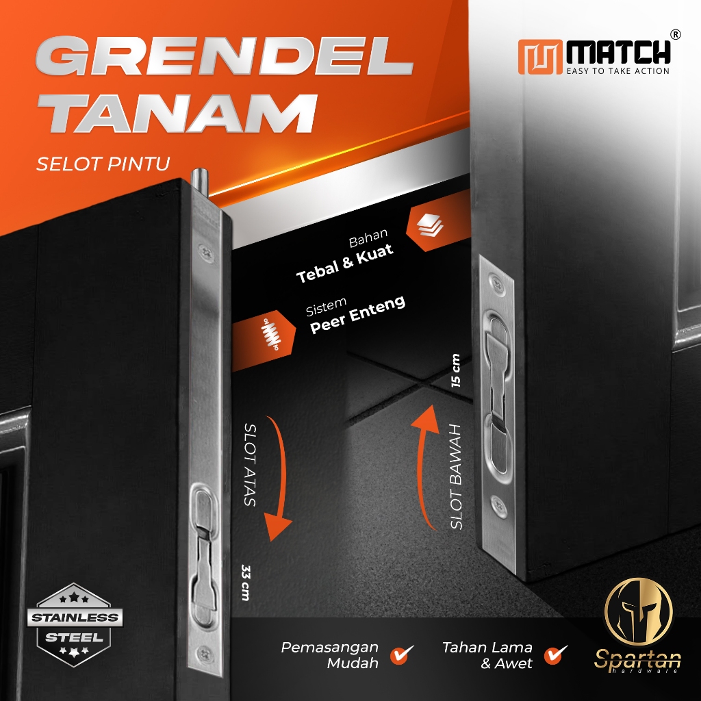 Jual Grendel Tanam Stainless Slot Selot Pintu 6x12 Inch Kupu Tarung 451 ...