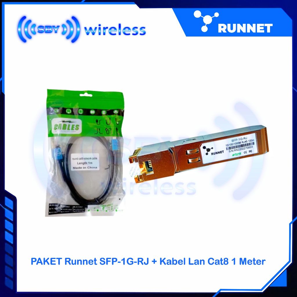 Jual PAKET Runnet SFP-1G-RJ With Kabel Lan Cat8 1 Meter , Converter SFP to RJ45 Cat 8 1Meter ...