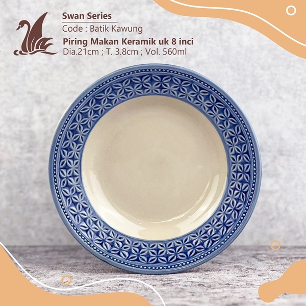 Jual Piring makan keramik biru ukuran 8 inci (21cm) motif LL Batik ...