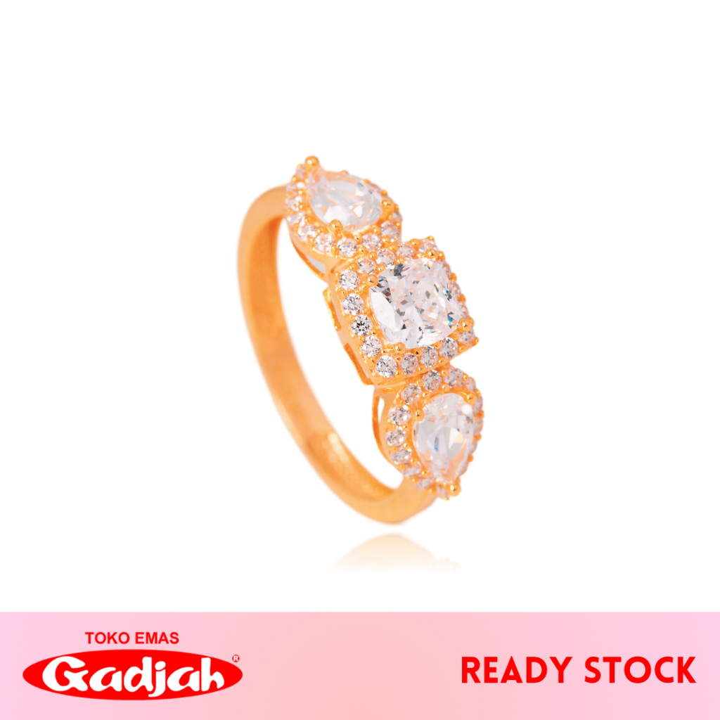 Jual Cincin Emas Solitaire Persegi Variasi Mata Tabur Tetes Air Samping ...