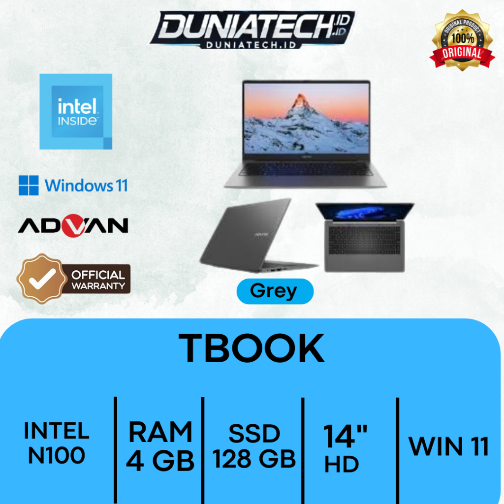 Jual ADVAN TBOOK Laptop Notebook Intel N100 4GB/128GB 14" inch HD Free ...