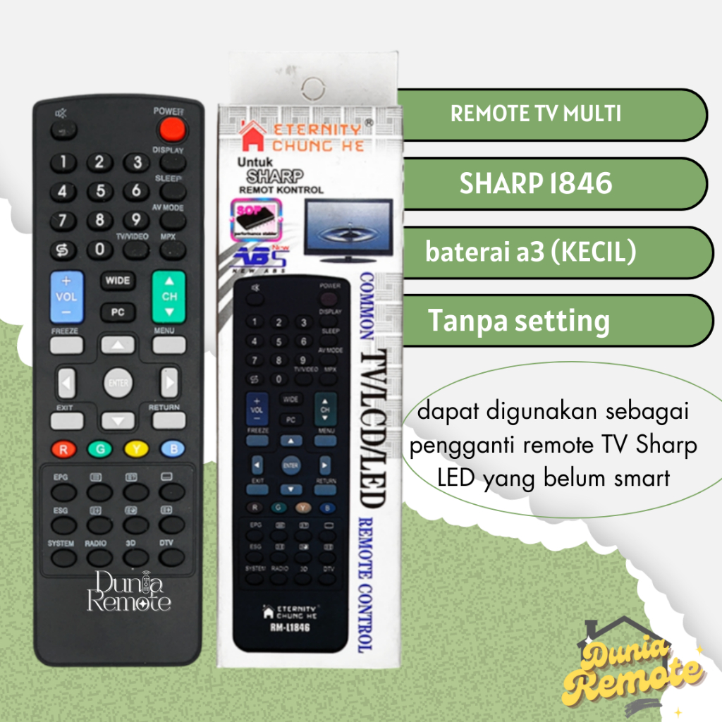 Jual Remot Remote TV Sharp RM-L1846 LED/LCD AQUOS 3D Multi Tanpa Setting | Shopee Indonesia