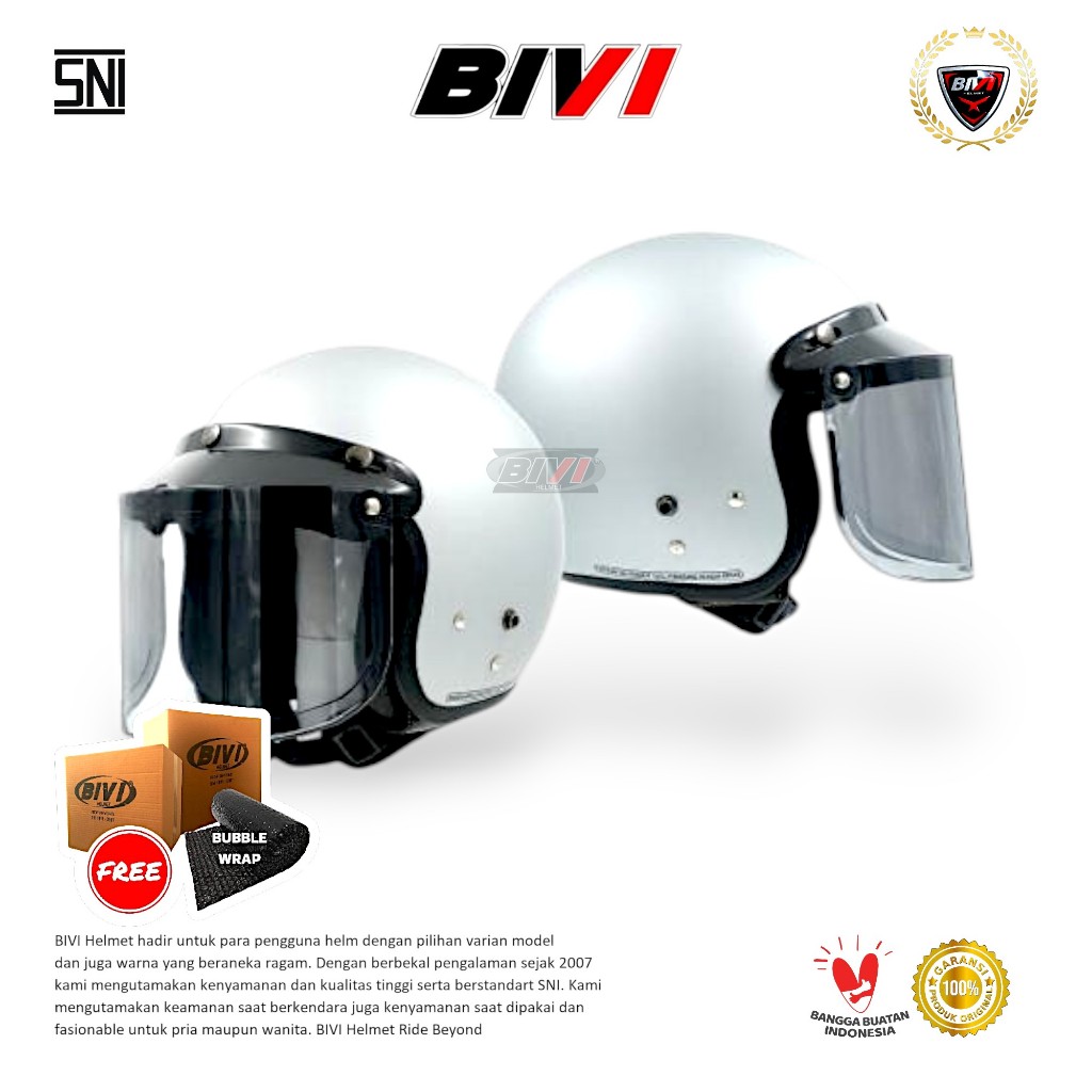 Jual HELM BIVI Helm Bogo CG Silver Doff Kaca SNI Half Face + Kaca Pria Wanita Hijab | Shopee ...