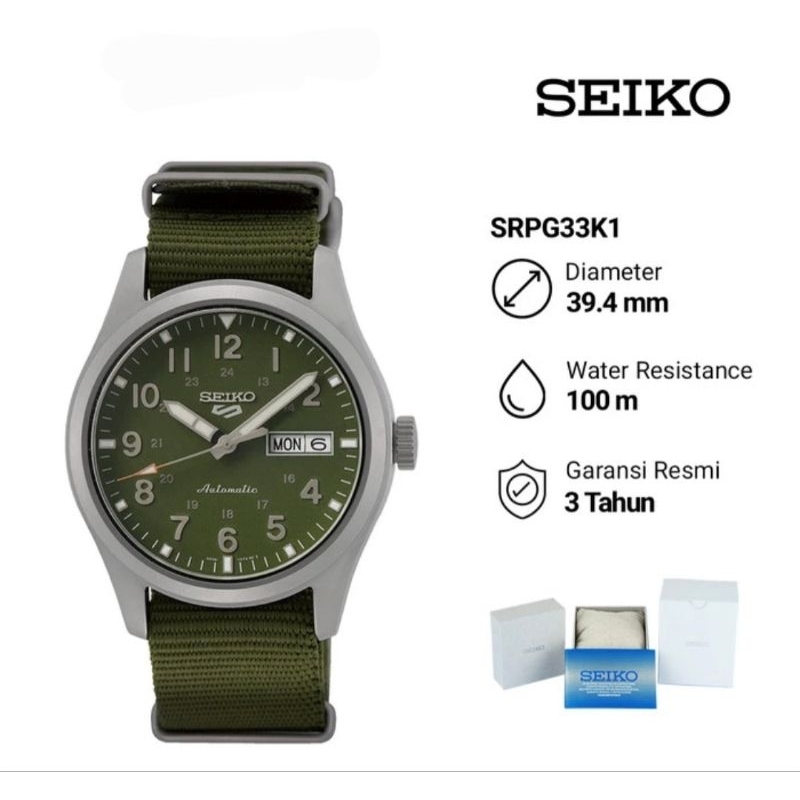 Jual Seiko 5 Sports SRPG33K1 Automatic Field Jam Tangan Pria Original | Shopee Indonesia