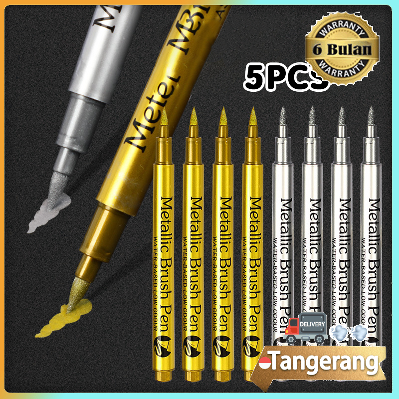 Jual 5pcs Spidol Emas Dan Silver Pulpen Tinta Emas Tinta Metalik Emas ...