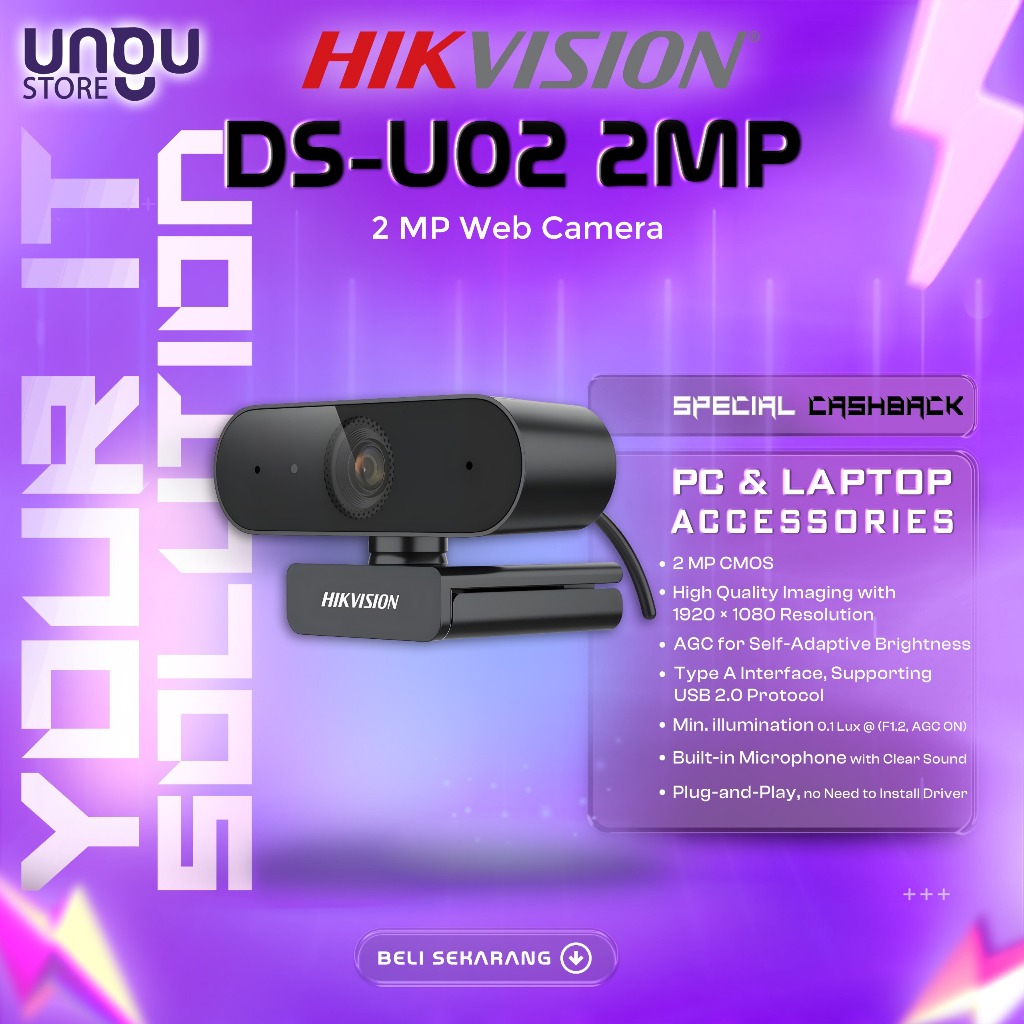 Jual Hikvision DS-U02 Webcam 1080P Built-In Mic Full HD Colorfull ...
