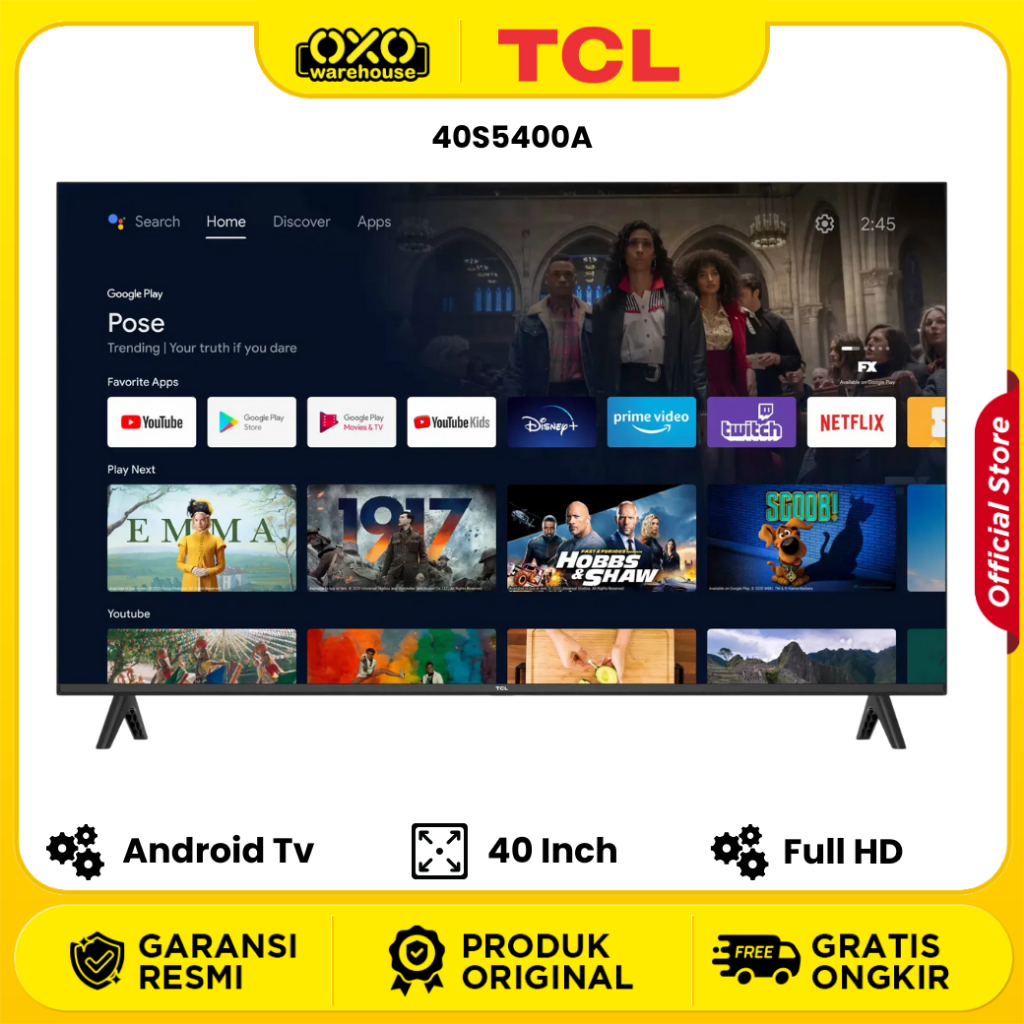 Jual LED TV TCL 40S5400 GOOGLE TV 40 INCH ANDROID SMART DIGITAL DOLBY FHD GARANSI RESMI | Shopee ...