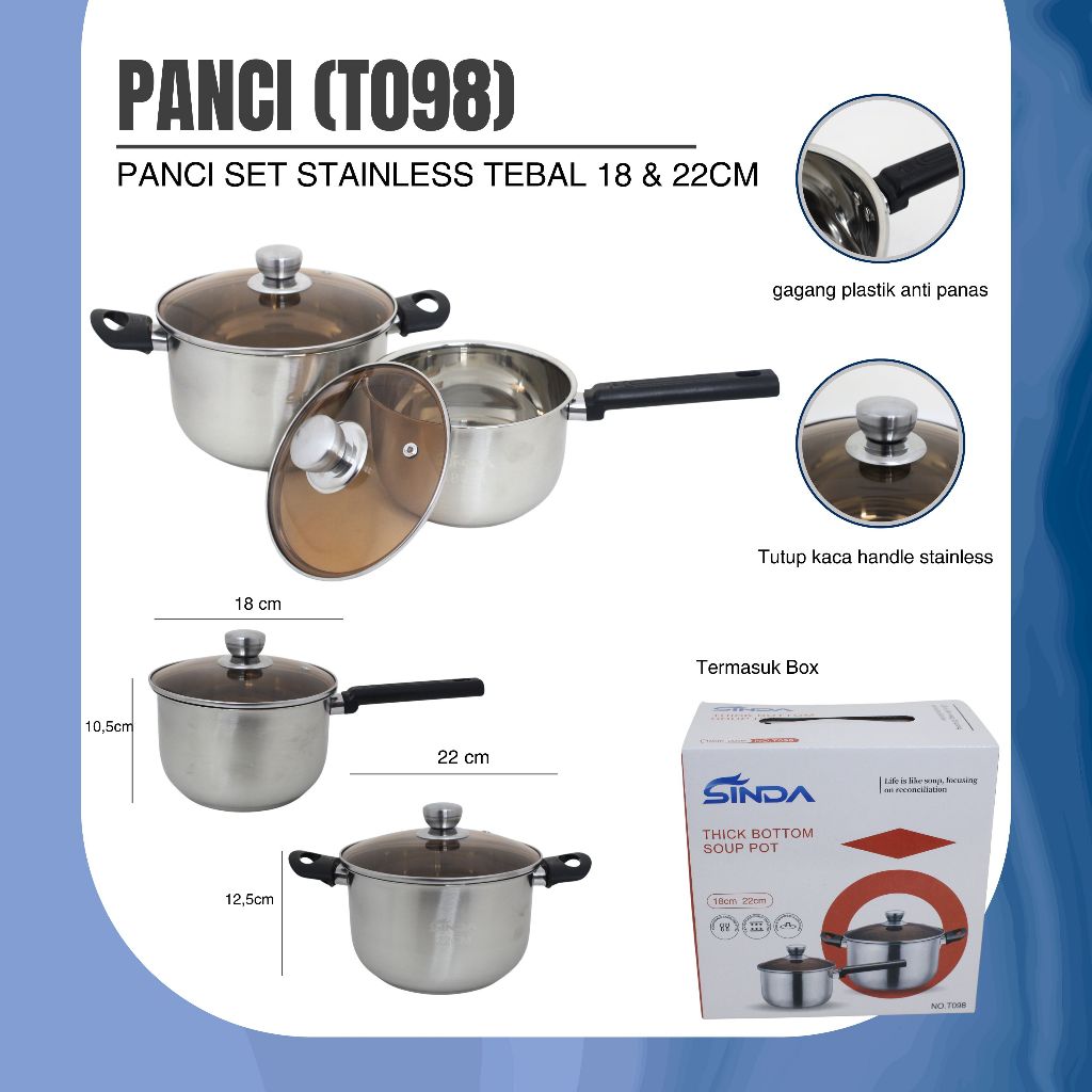 Jual PANCI SET STAINLESS TEBAL TUTUP KACA 18&22 CM TYPE T098 | Shopee ...