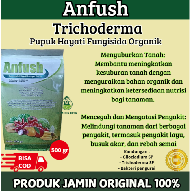 Jual anfush trichoderma pupuk hayati fungisida organik100gr repack ...