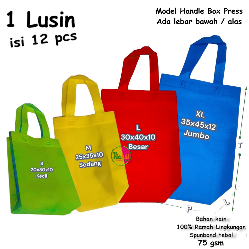 Jual 1 Lusinan isi 12 pcs Tas Kain Spunbond Goodie Bag Handle Box / Kotak Ukuran Jumbo Besar ...